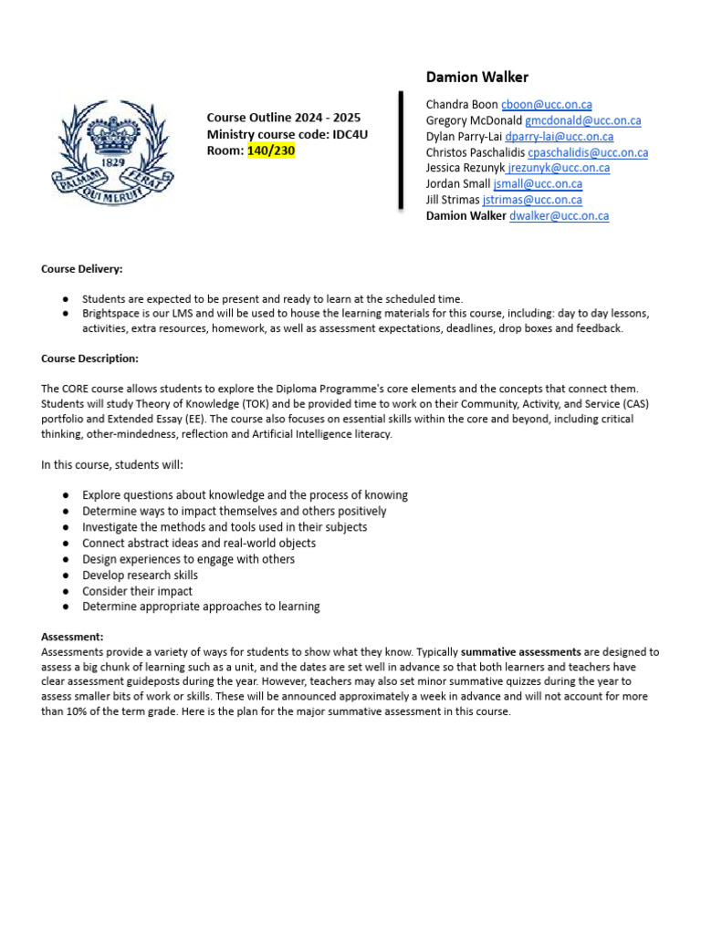 Y11 CORE Course Outline 2024 25 TEMPLATE | PDF