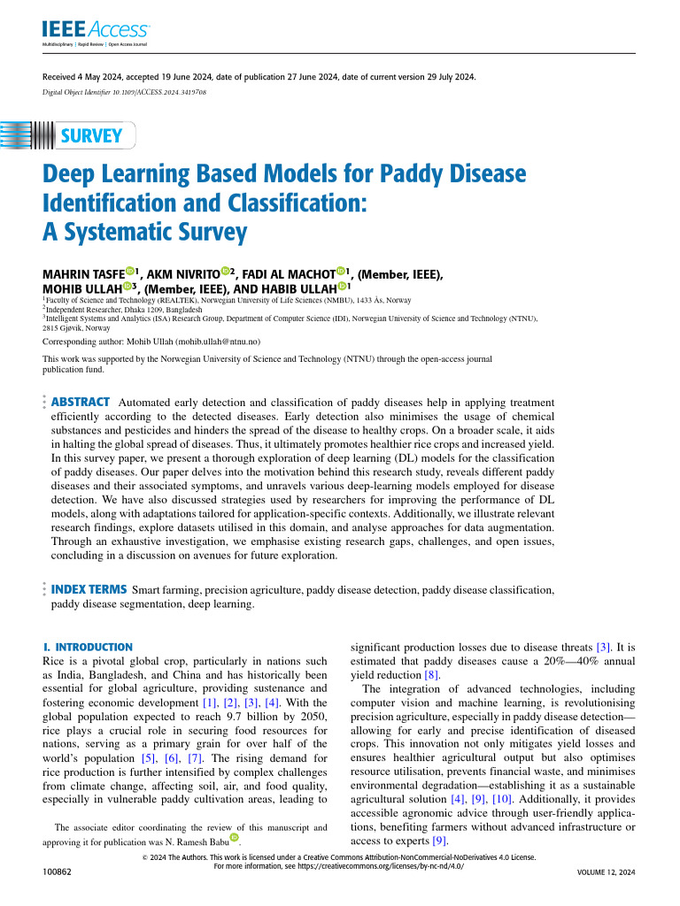 Deep Learning Based Models For Paddy Disease Identification and Classification A Systematic ...