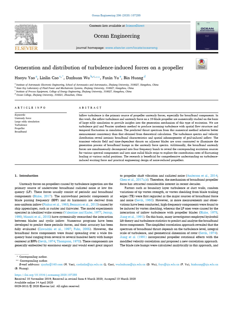 Generation and Distribution of Turbulence-Induced Forces On A Propeller ...