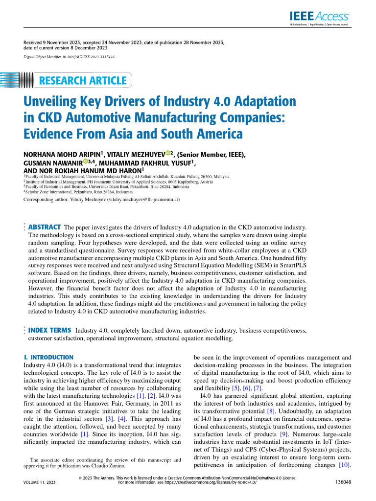 Unveiling Key Drivers of Industry 4.0 Adaptation in CKD Automotive ...