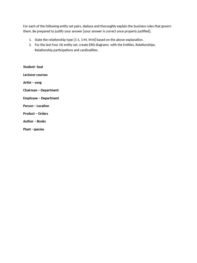 Business Rules-Relationship Exercise | PDF