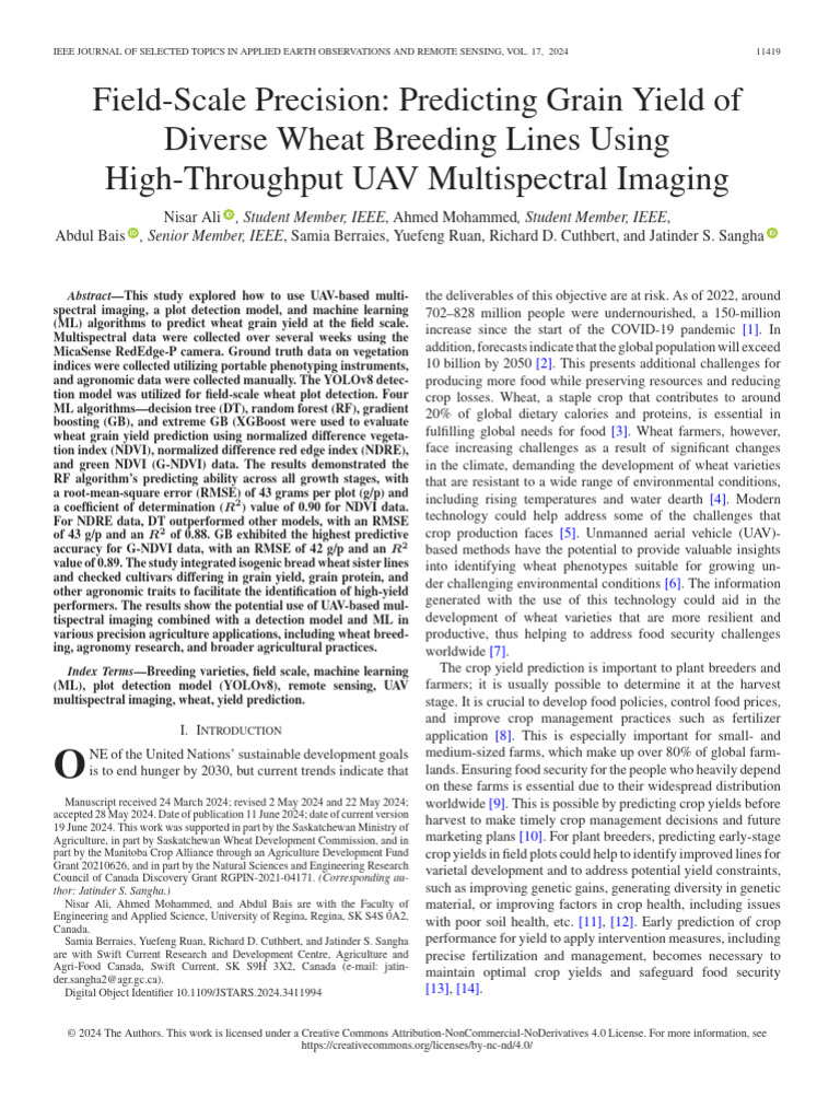 Field-Scale Precision Predicting Grain Yield of Diverse Wheat Breeding Lines Using High ...
