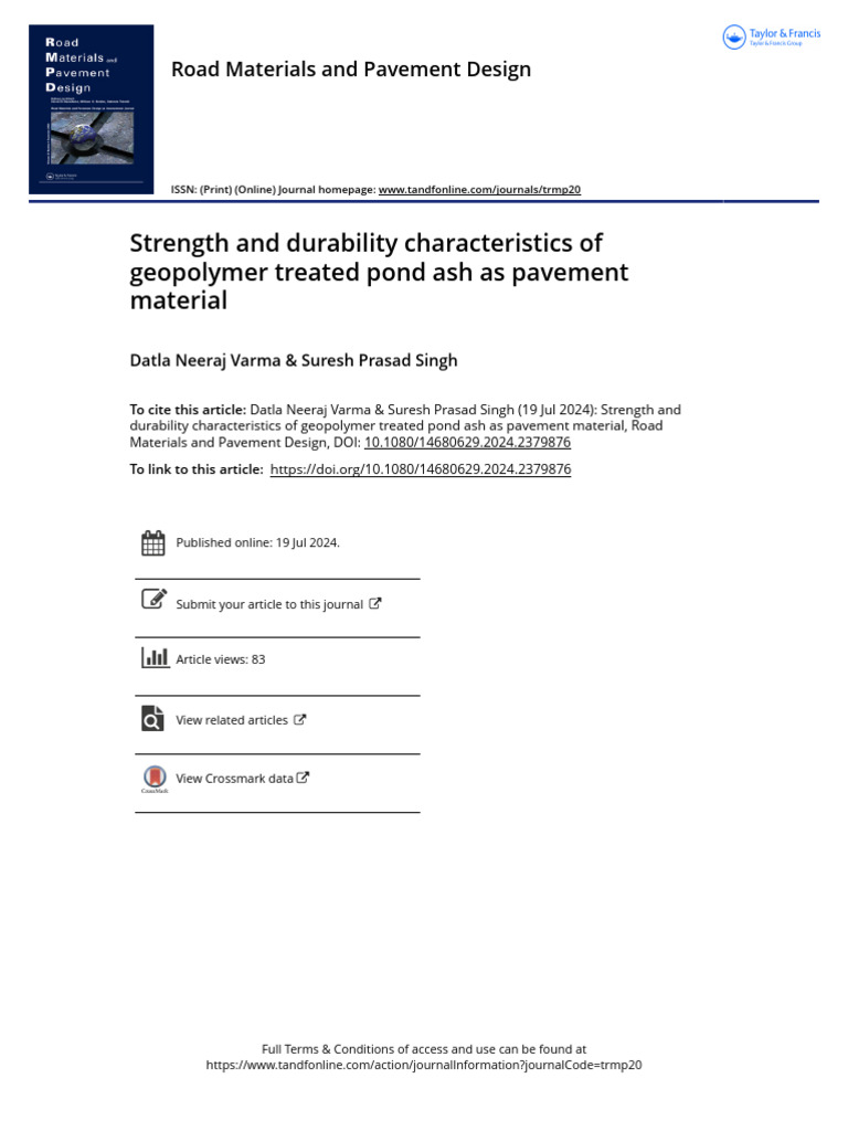 Strength and Durability Characteristics of Geopolymer Treated Pond Ash ...