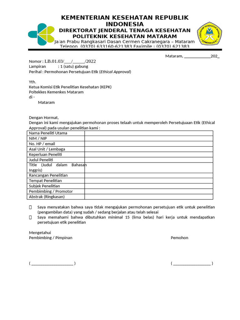 1. FORM PERMOHONAN PENGAJUAN EC | PDF