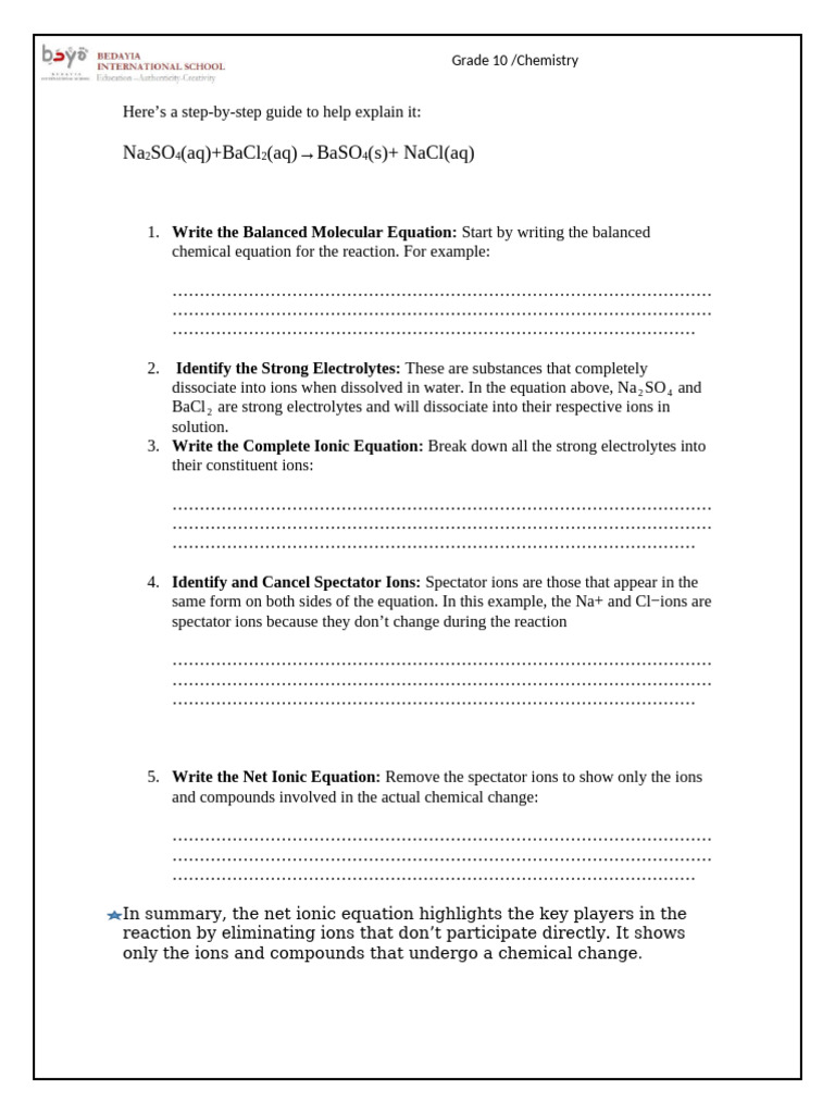 Net Ionic Equation Worksheet Ma | PDF