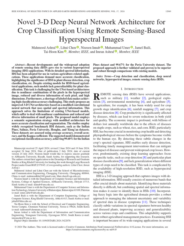 Novel 3-D Deep Neural Network Architecture For Crop Classification Using Remote Sensing-Based ...