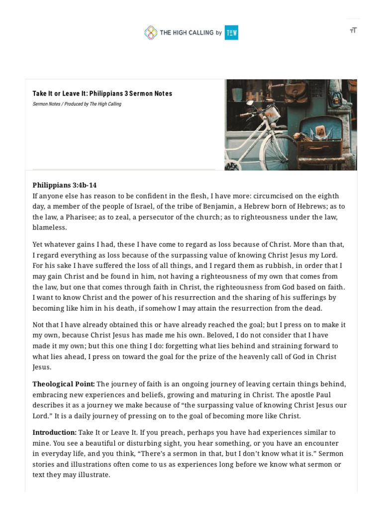 Philippians 3 Sermon Notes - Take It or Leave It - Sermon Notes - The ...