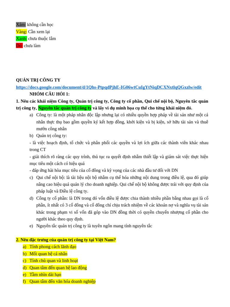 Quản Trị Công Ty Ôn Tập | PDF