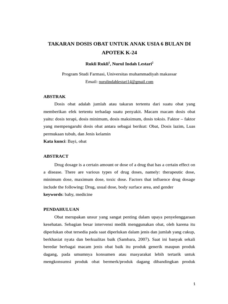Takaran Dosis Obat Untuk Anak Usia 6 Bulan Di Apotek | PDF