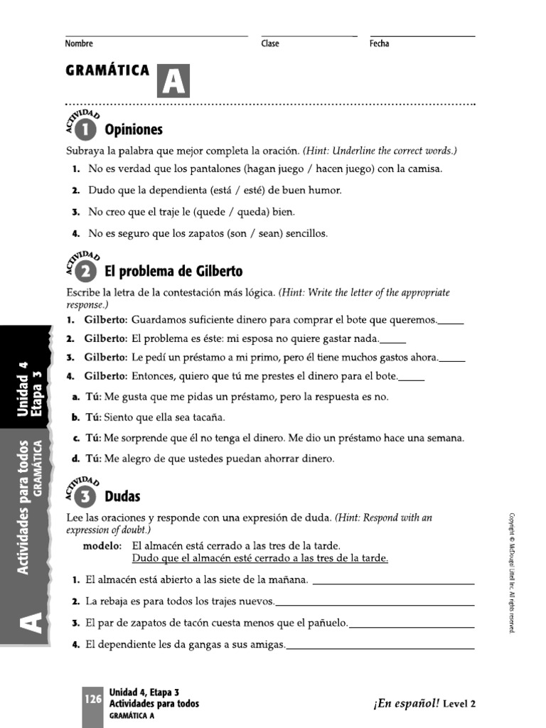 U4E3 Gramatica A y B - EE2 | PDF