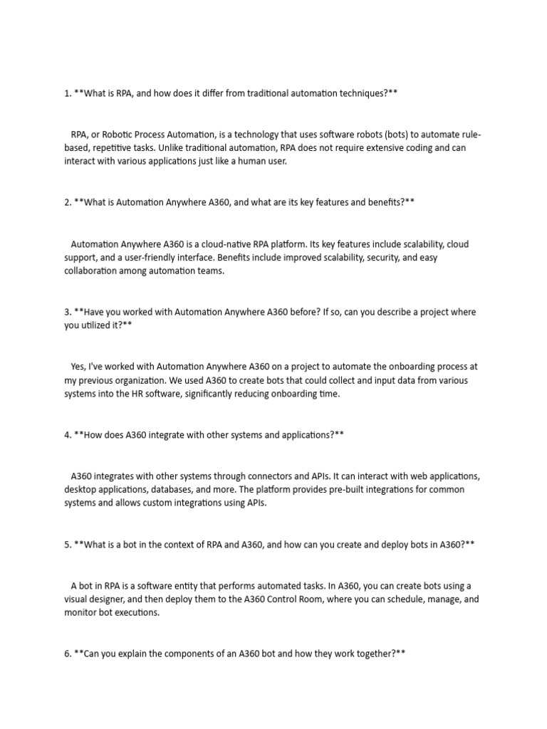 A360 Interview Q&A | PDF