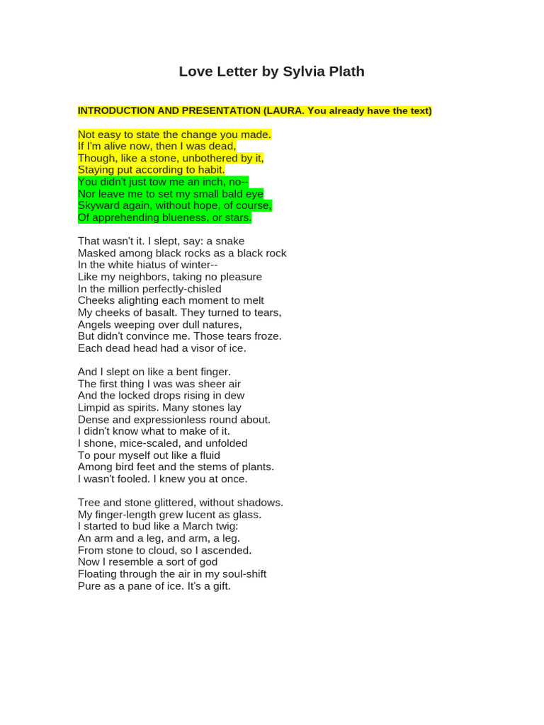 Love Letter by Sylvia Plath | PDF