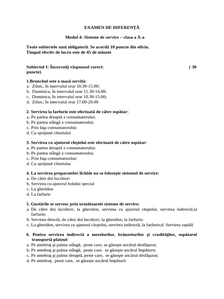 Examen de diferenta SS cls X | PDF