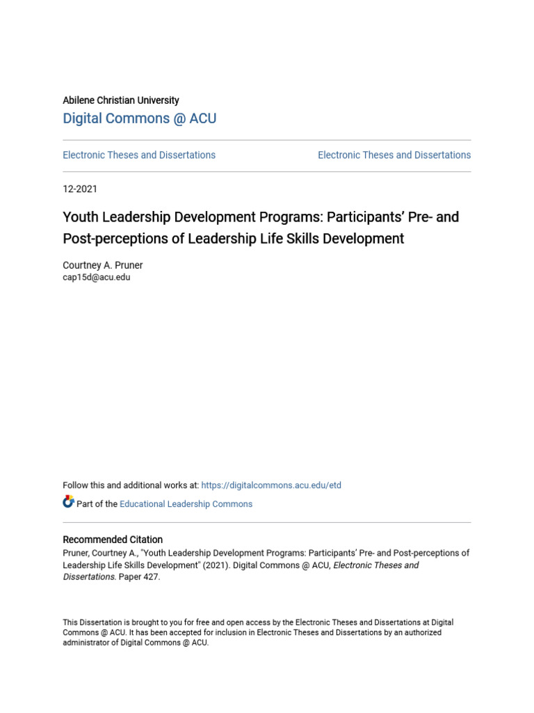 Youth Leadership Development Programs - Participants - Pre - and Pos | PDF