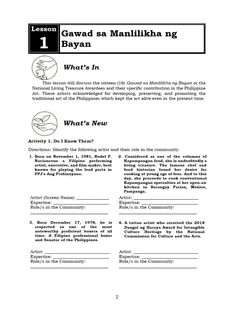 Cpar Gawad Sa Manlilikha Ng Bayan Lesson Only | PDF