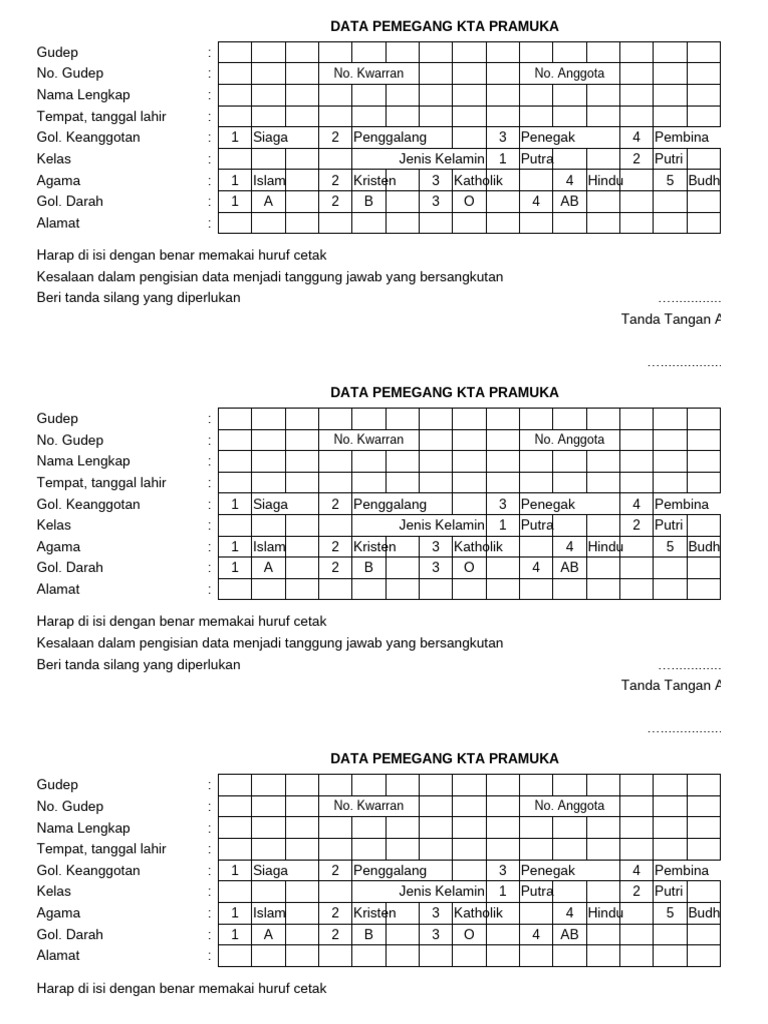 Data Pemegang KTA Pramuka | PDF