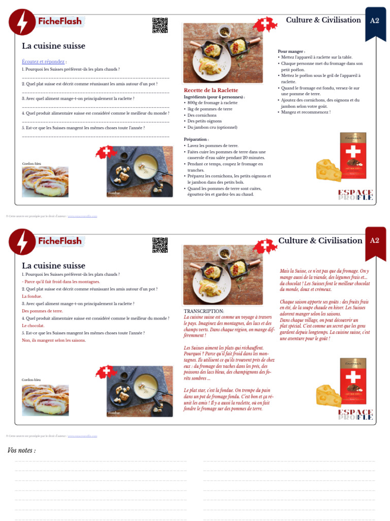 FicheFlash Civilisation - Cuisine Suisse ENS | PDF