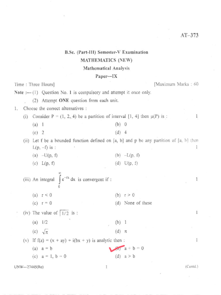 Sem V Mathematics Mathematical Analysis | PDF