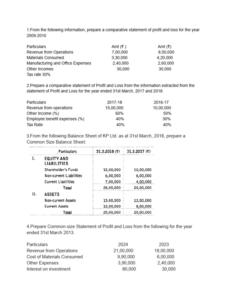Comparative and Common Size Statement | PDF