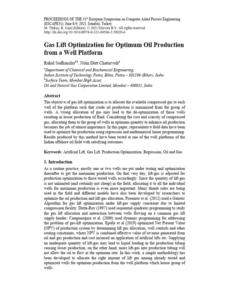 Gas Lift Optimization For Optimum Oil Production | PDF