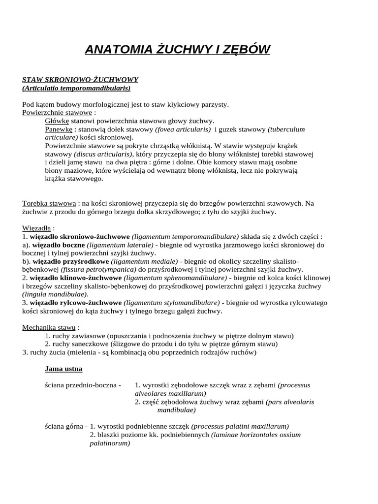ANATOMIA ZUCHWY I ZEBOW | PDF
