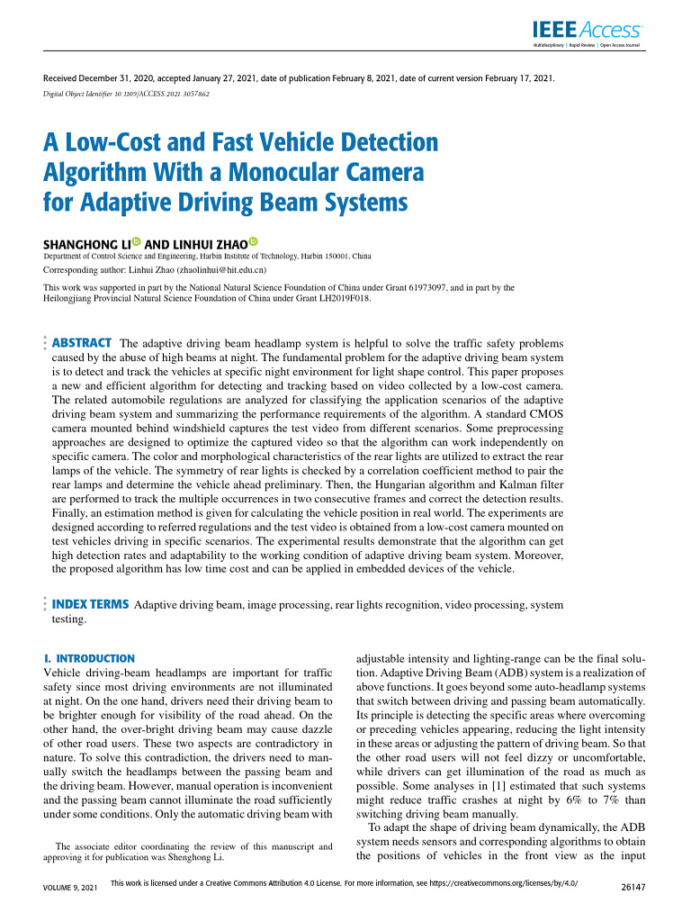 A Low-Cost and Fast Vehicle Detection Algorithm With A Monocular Camera For Adaptive Driving ...