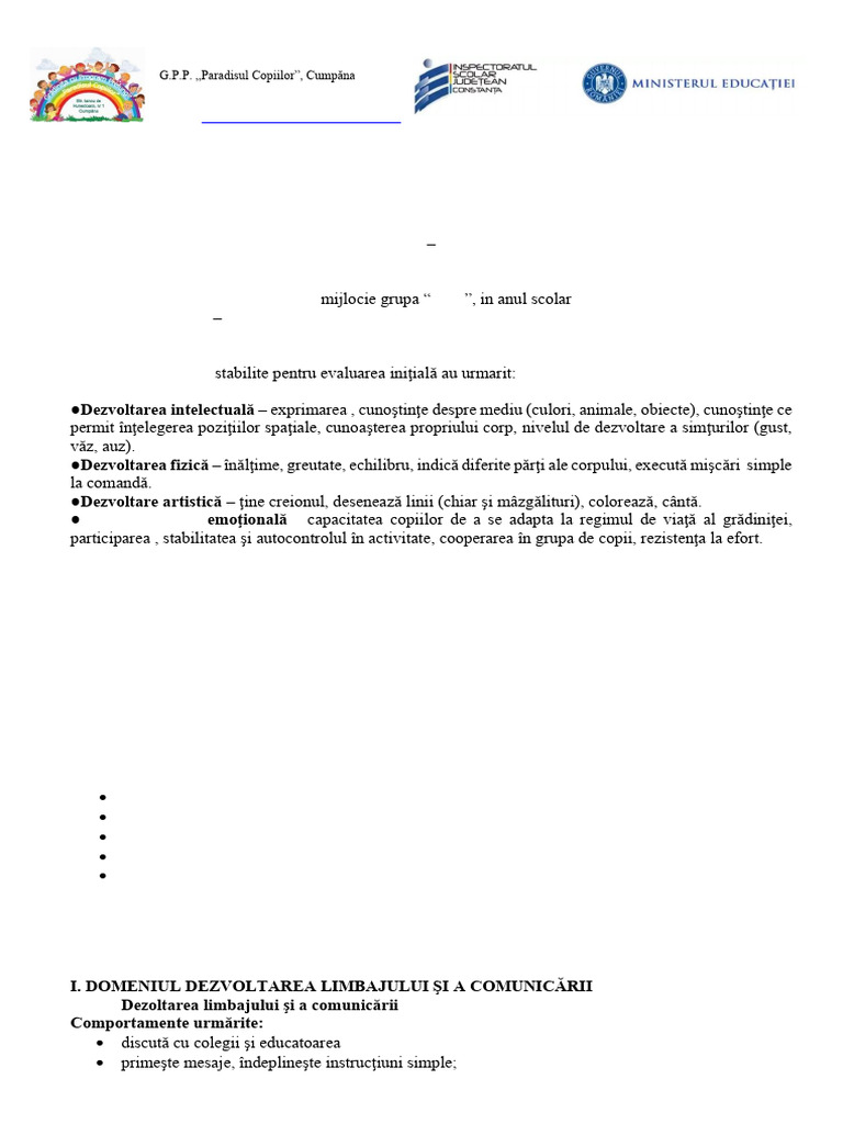 Raport Detaliat Evaluare Initiala FLORI 2024-2025 | PDF