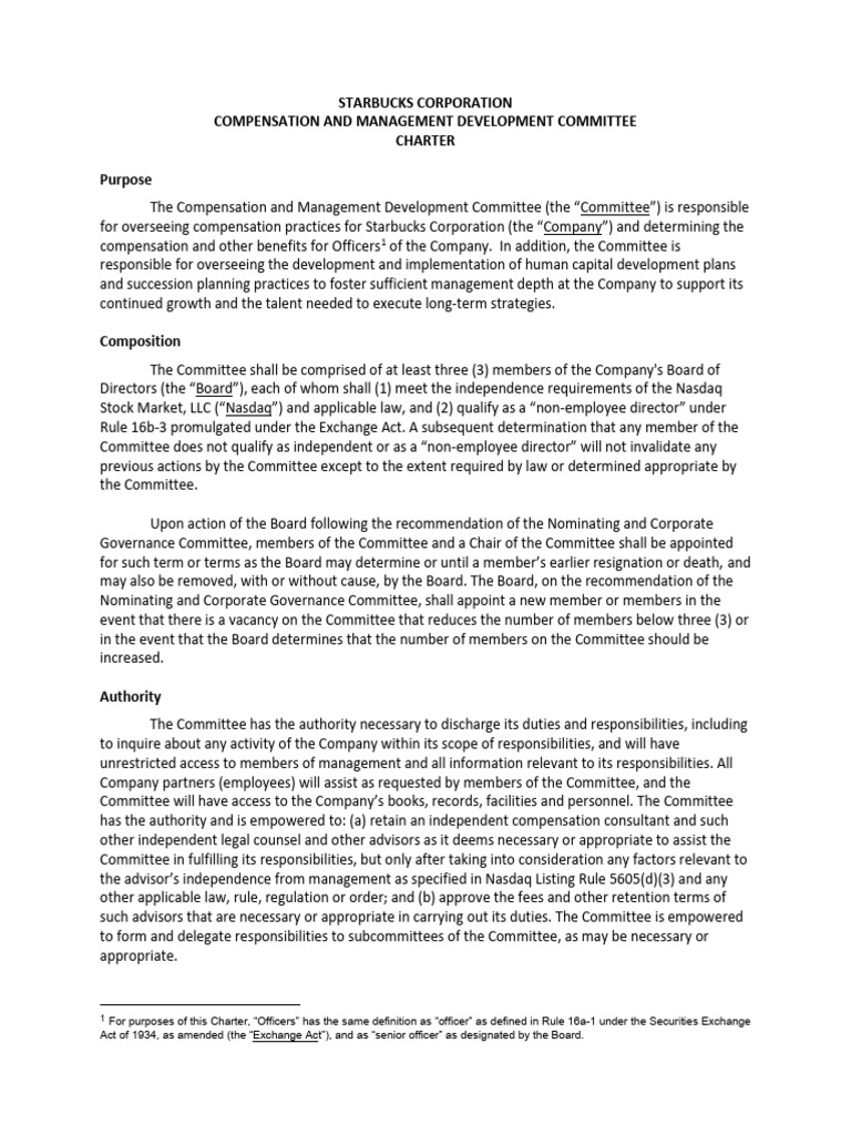 Starbucks Compensation Management and Development Committee Charter EN ...