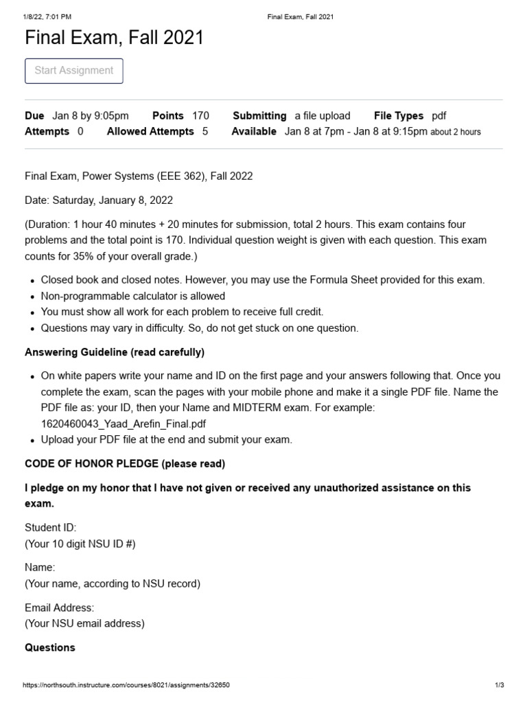 Final Exam, Fall 2021 | PDF