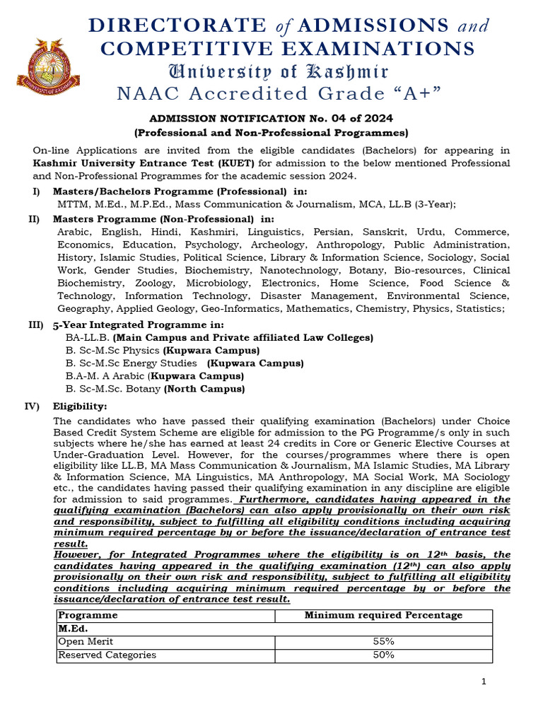 NAAC Accredited Grade: University of Kashmir | PDF