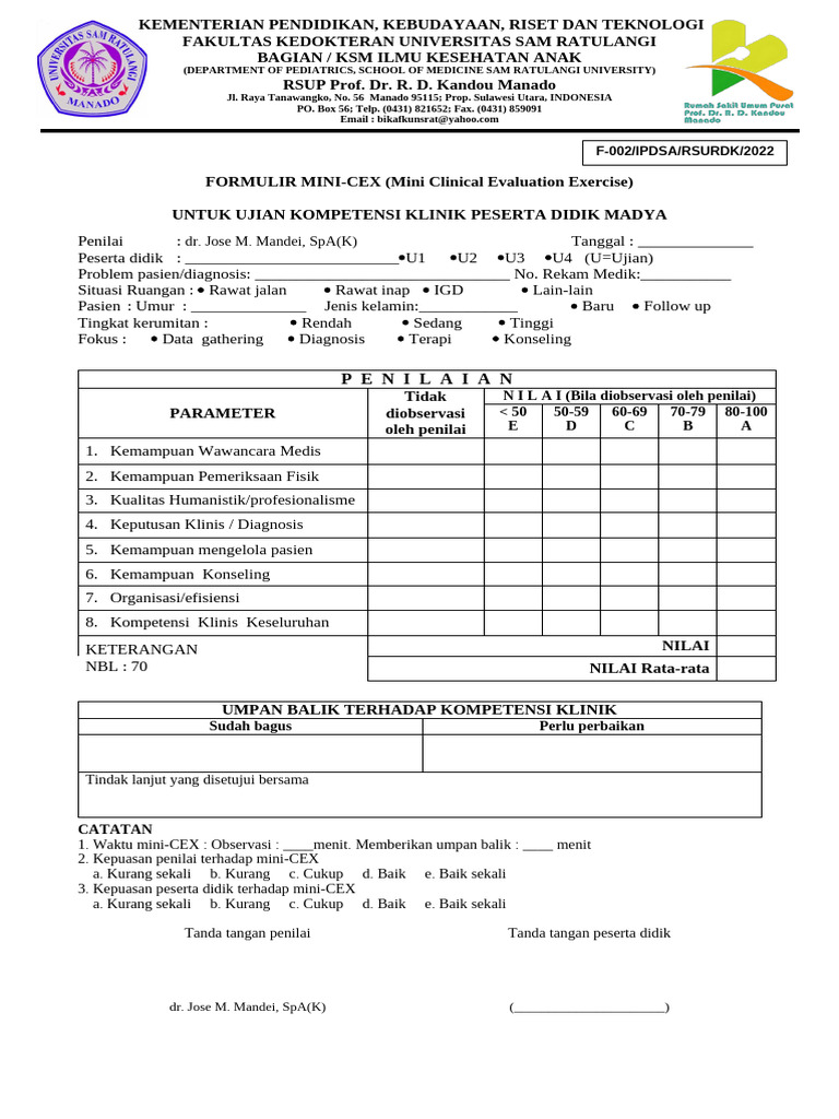 Penilaian Mini-Cex, CBD, DOBS, Mini-PAT New | PDF