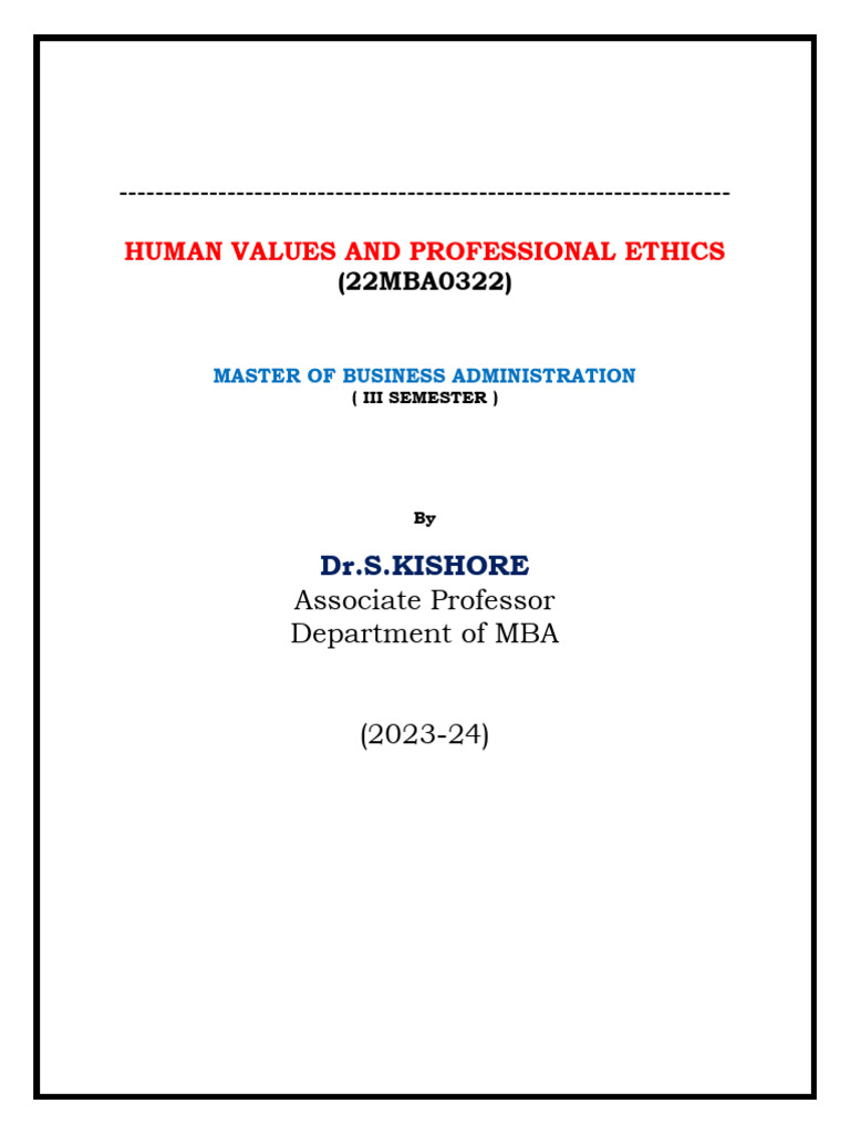 Human Values and Professional Ethics Min | PDF