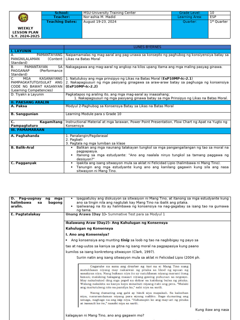 Weekly Lesson Plan 2 | PDF