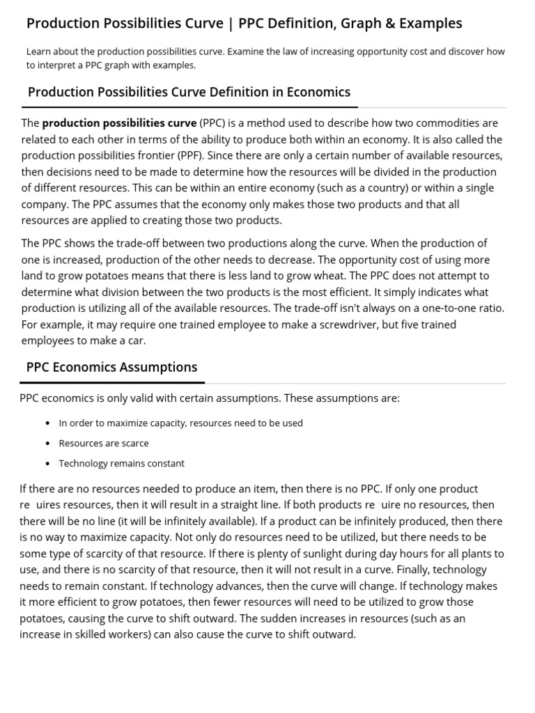 Opportunity Cost & The Production Possibility Curve | PDF