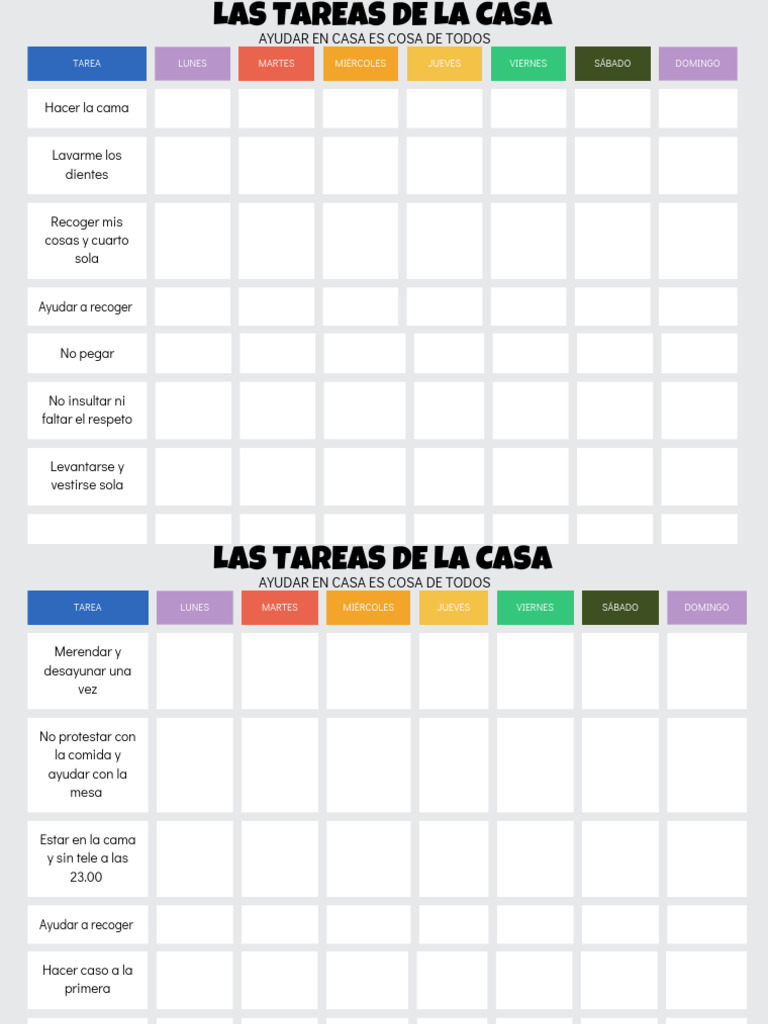 Domento A4 Cuadro Comparativo Tareas Casa Organizado Colorido | PDF