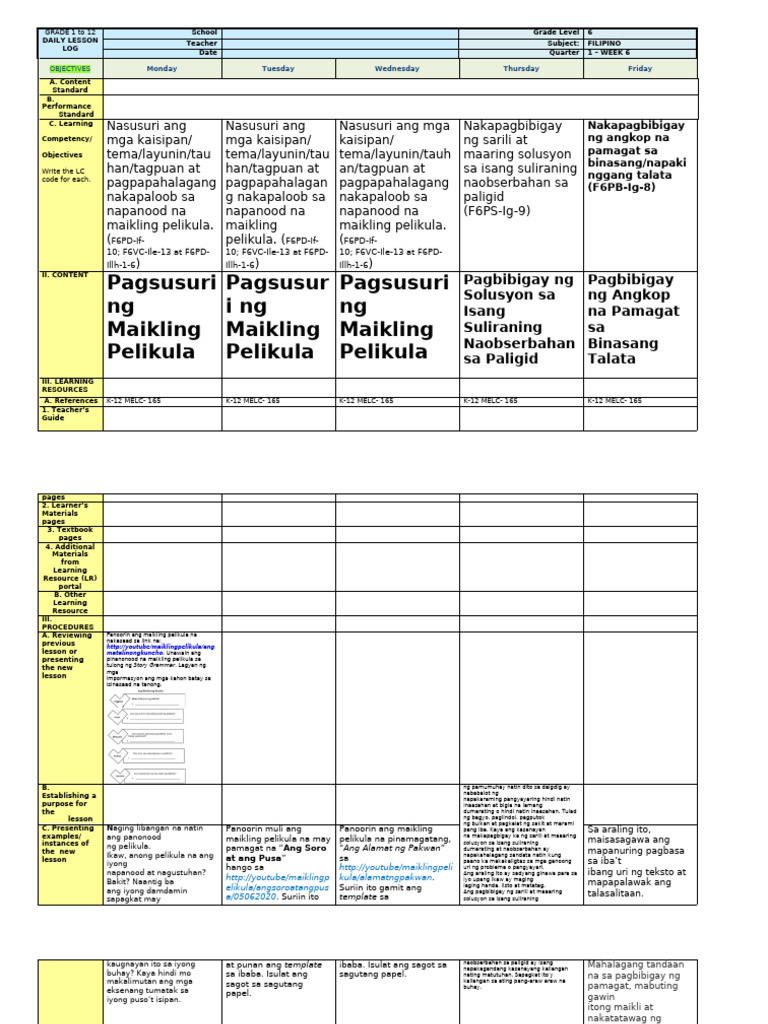 WEEK6 DLL FILIPINO | PDF