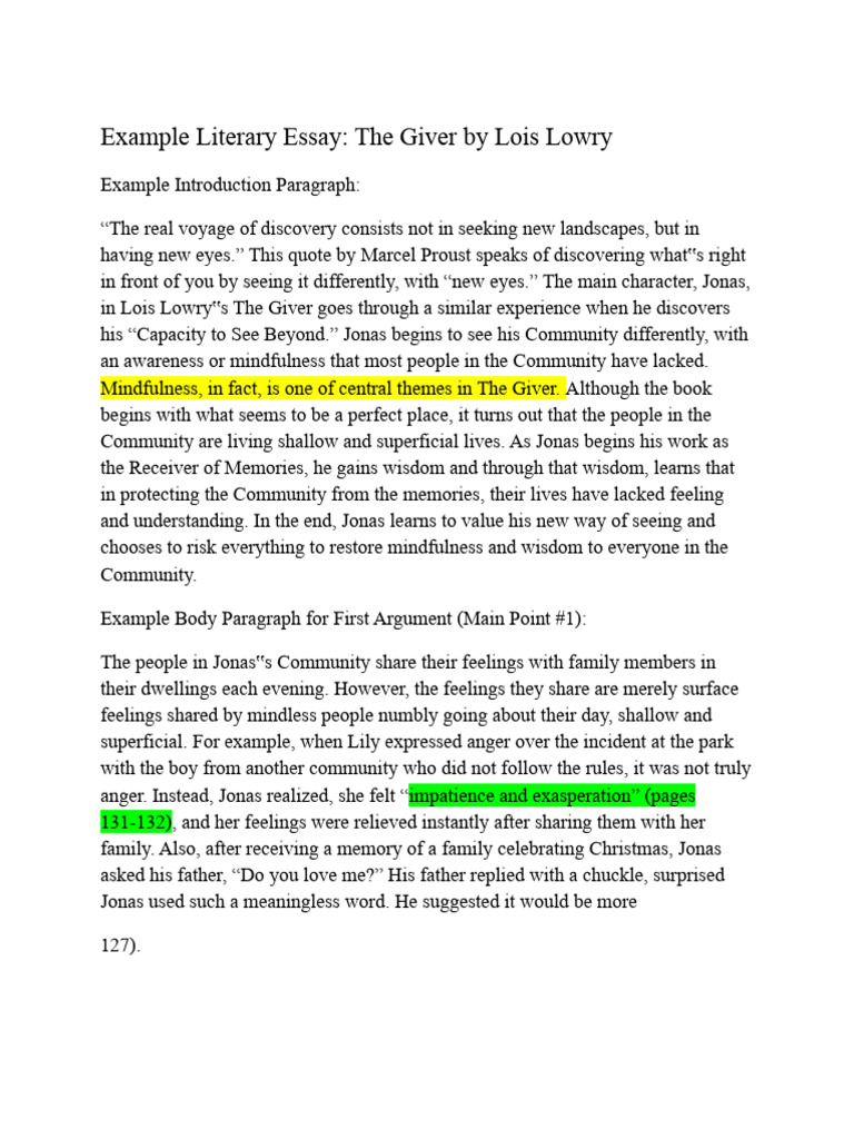 The Giver Essay | PDF