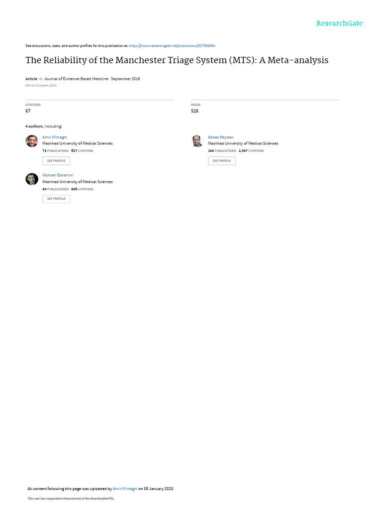 The Reliability of The Manchester Triage System (MTS) : A Meta-Analysis ...