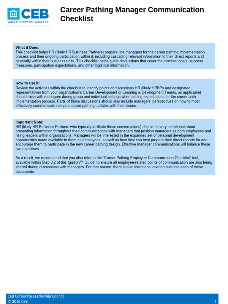 3.1 Career Pathing Manager Communication Checklist | PDF | Employment ...