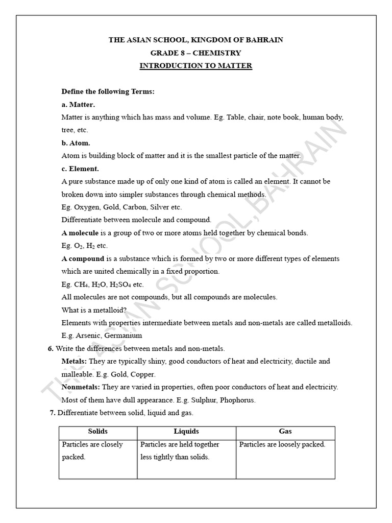 Introduction To Matter Notes& Assignment | PDF