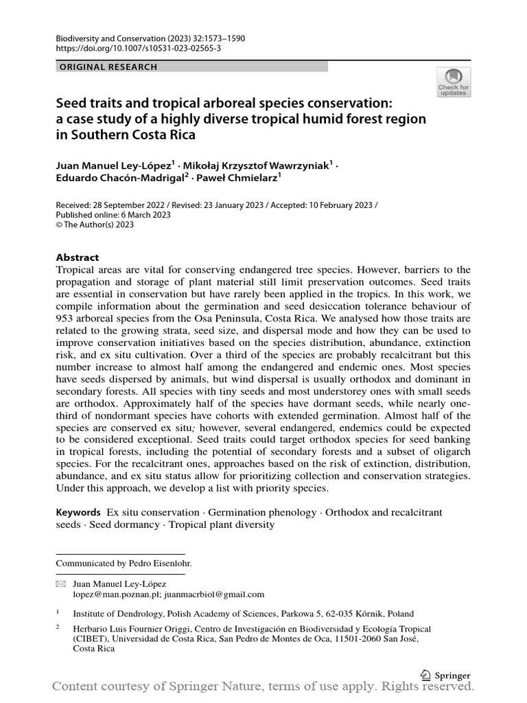 Seed Traits and Tropical Arboreal Species Conserva | PDF | Conservation ...