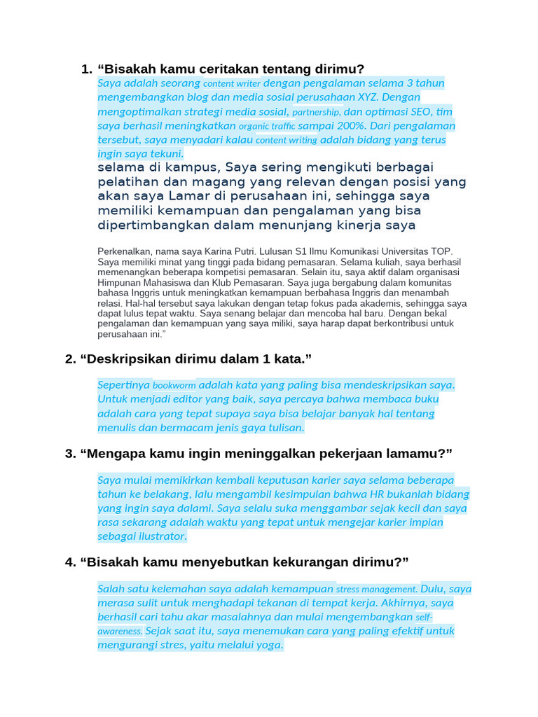 Pertanyaan Dan Jawaban Interview | PDF