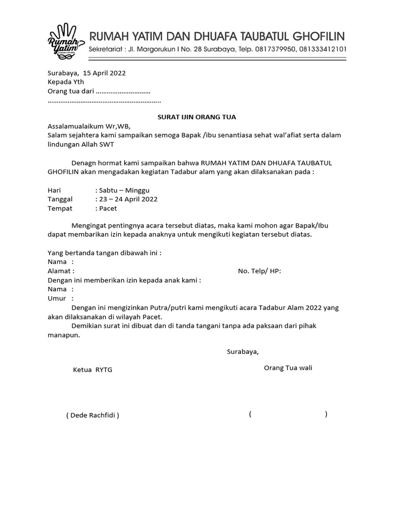 Surat Ijin Ortu | PDF