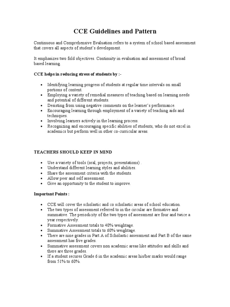 CCE Guidelines and Pattern | PDF | Educational Assessment | Teaching