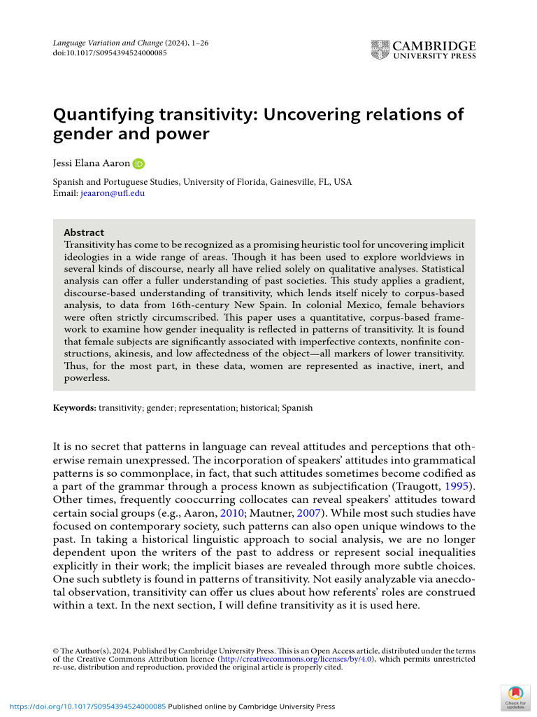 Quantifying Transitivity Uncovering Relations of Gender and Power | PDF ...