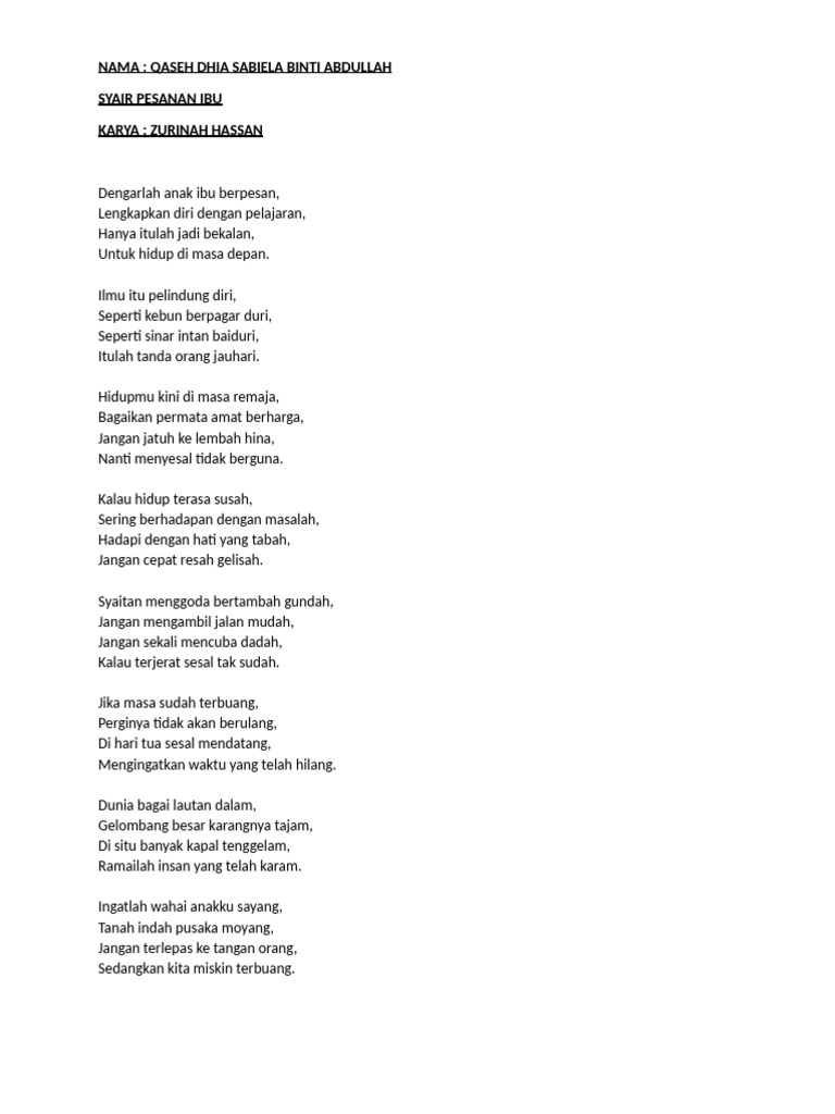 Syair Pesan Ibu | PDF