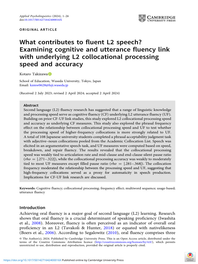 What Contributes To Fluent l2 Speech Examining Cognitive and Utterance ...