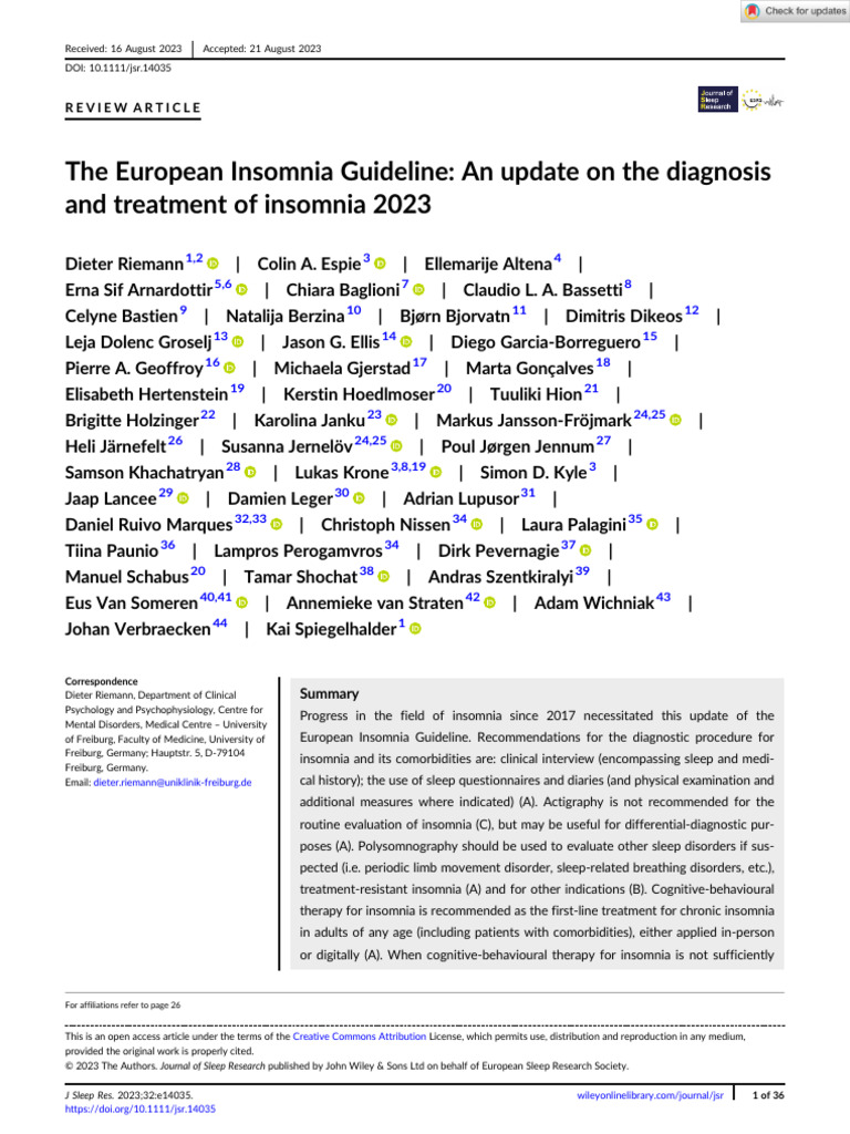 Journal of Sleep Research (2023) - Riemann. The European Insomnia ...