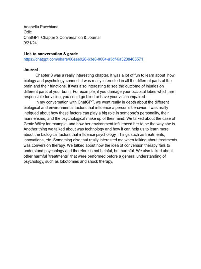 ChatGPT Conversation and Journal Chapter 3 | PDF