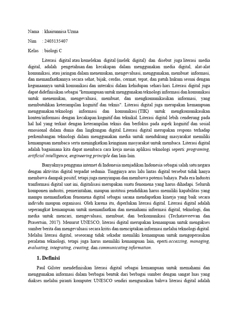 Khairunnisa Uzma.2403135407. Biologi C. LITERASI DIGITAL Fix | PDF